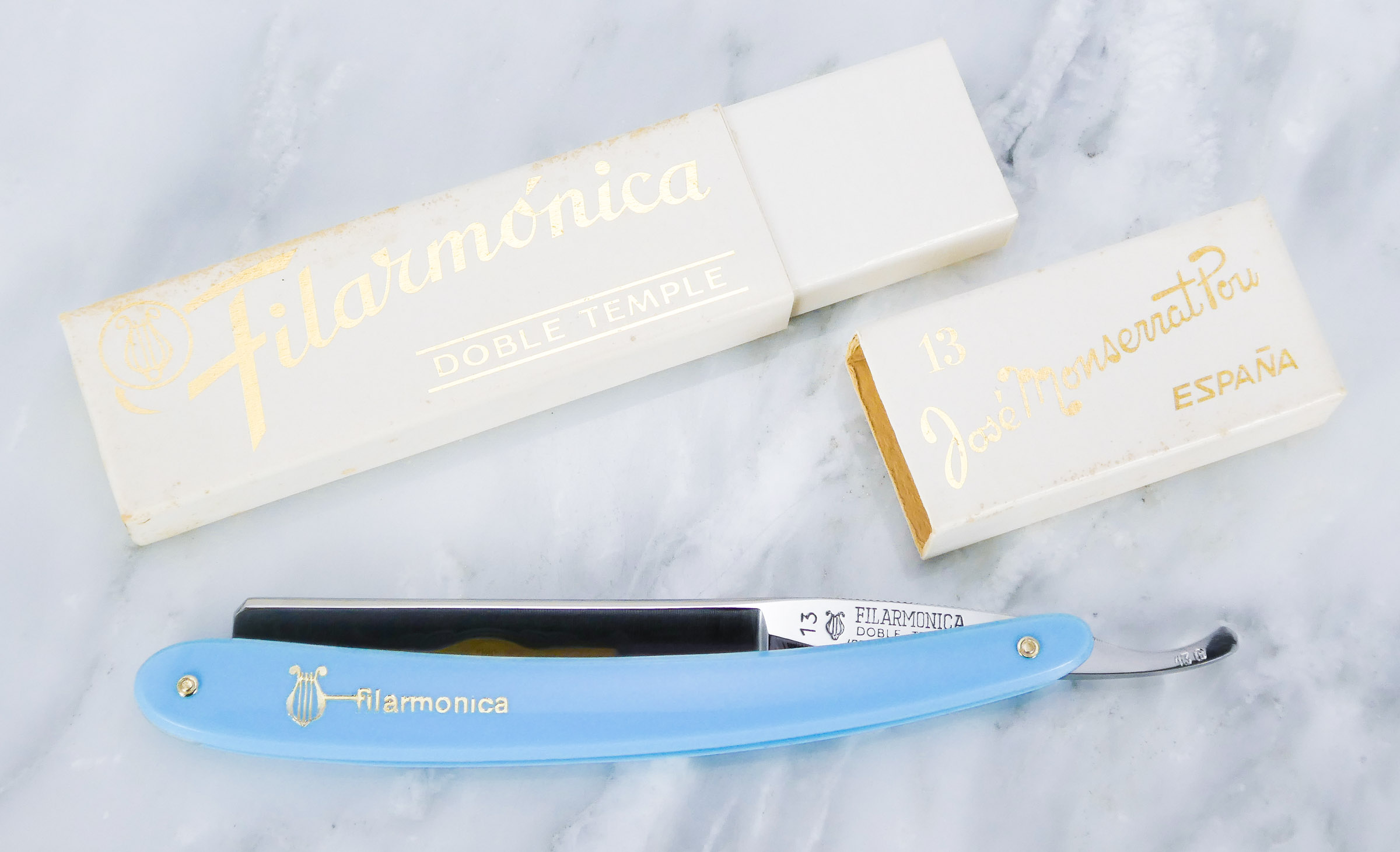 NOS Vintage Filarmonica 13G Doble Temple Made In Spain Straight Razor ...